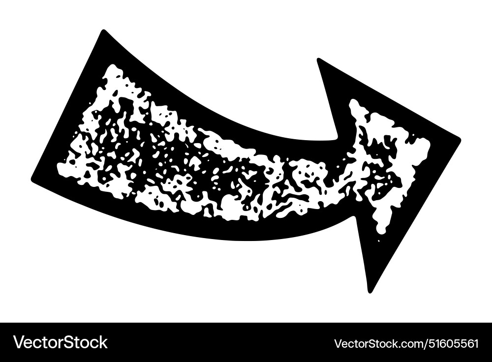 Black curved arrow with texture Royalty Free Vector Image