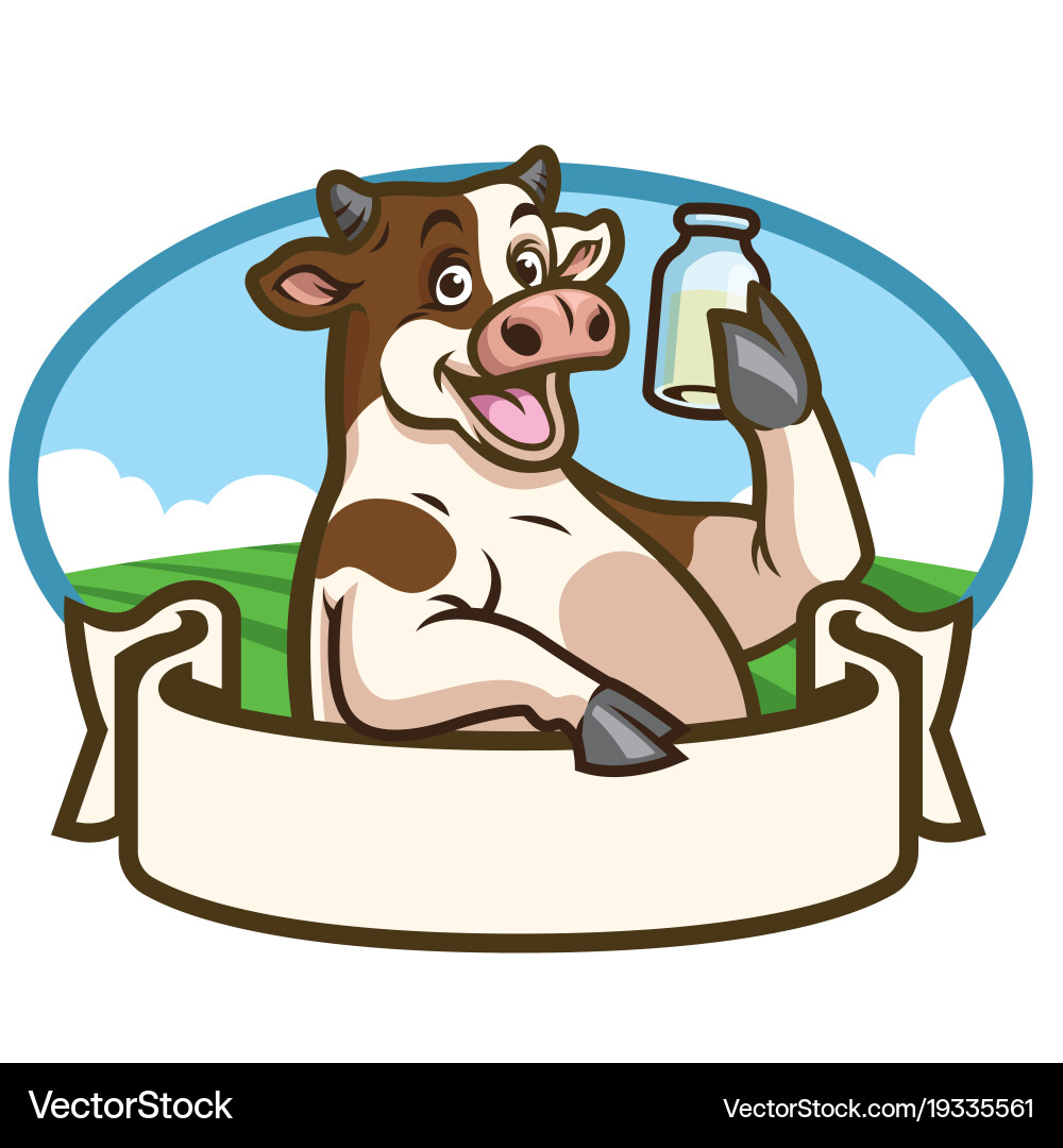 Cartoon cow badge design Royalty Free Vector Image