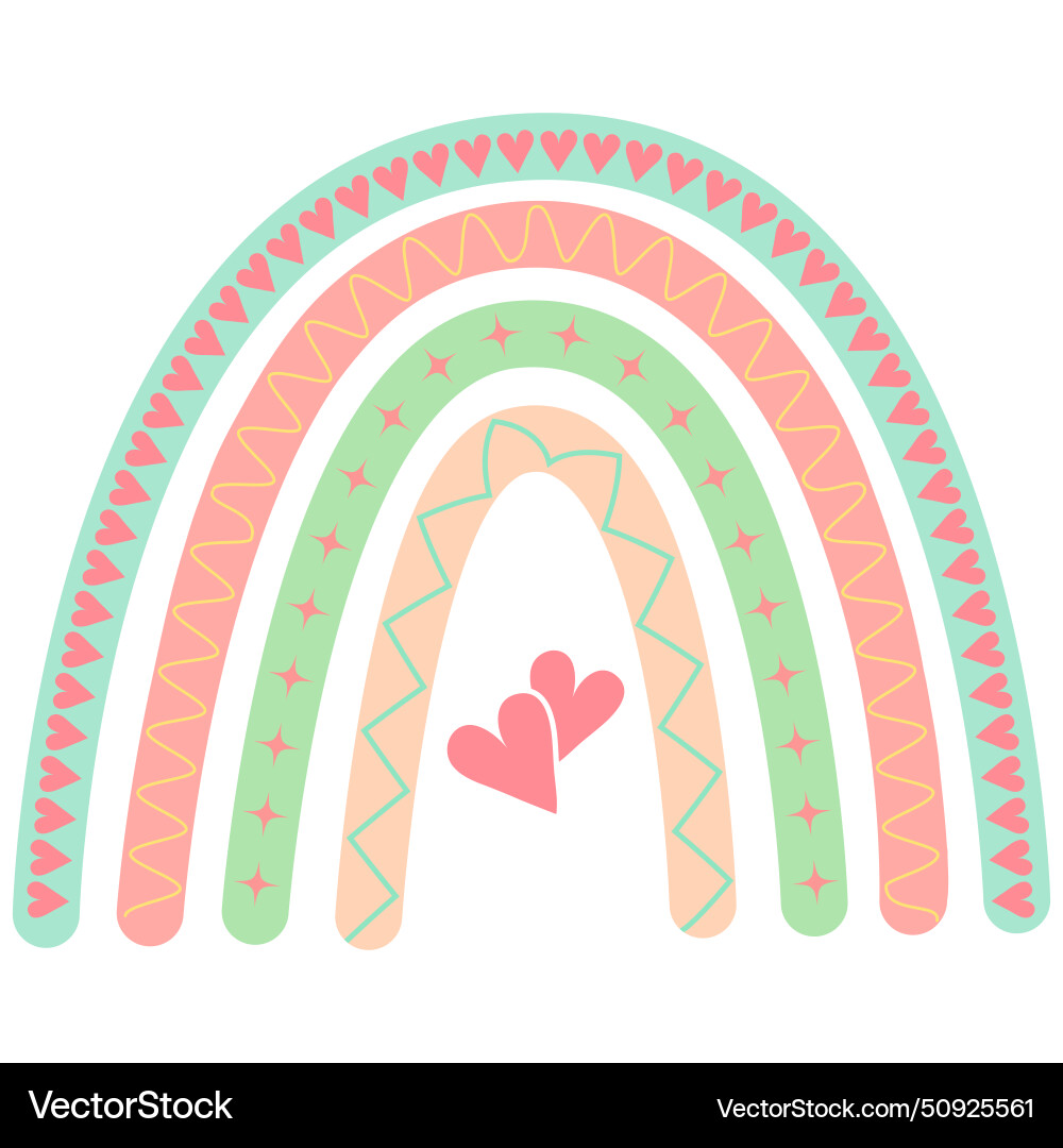 Cute love boho rainbow with hearts Royalty Free Vector Image
