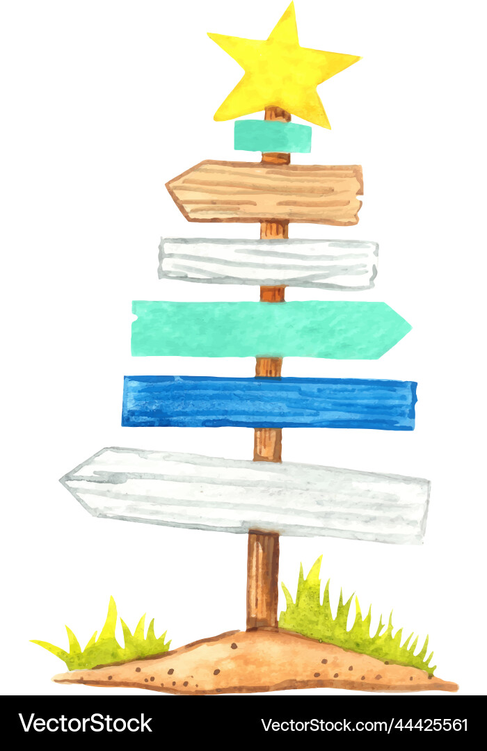 Directional sign christmas tree and star Vector Image