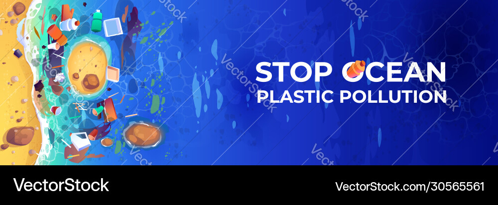 Stop ocean plastic pollution banner Royalty Free Vector