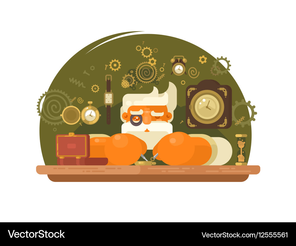 Watchmaker repairing mechanical wrist clock Vector Image
