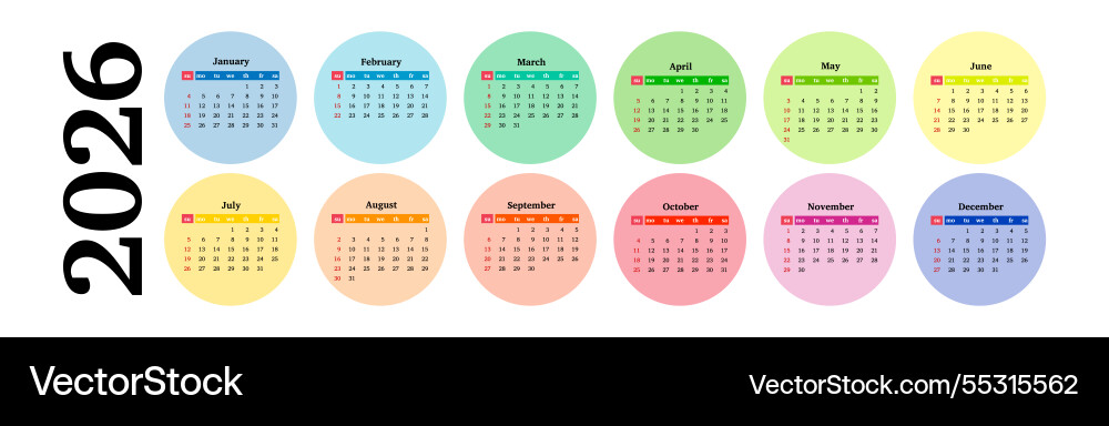 Calendar for 2026 isolated on a white background Vector Image