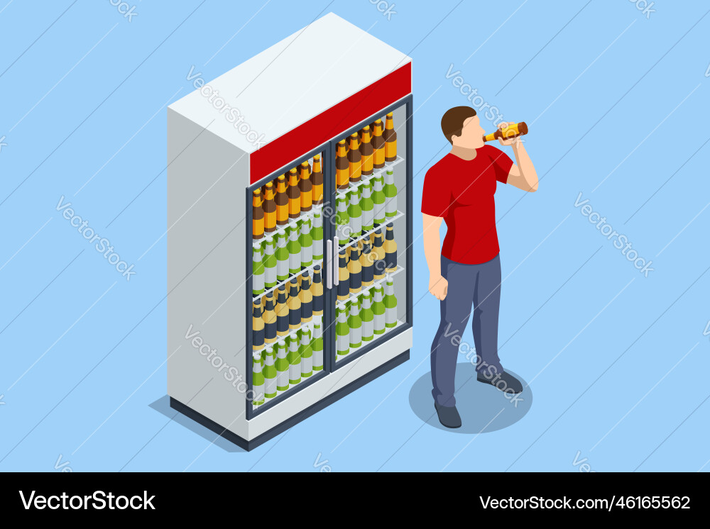 Isometric different colored bottles and cans Vector Image