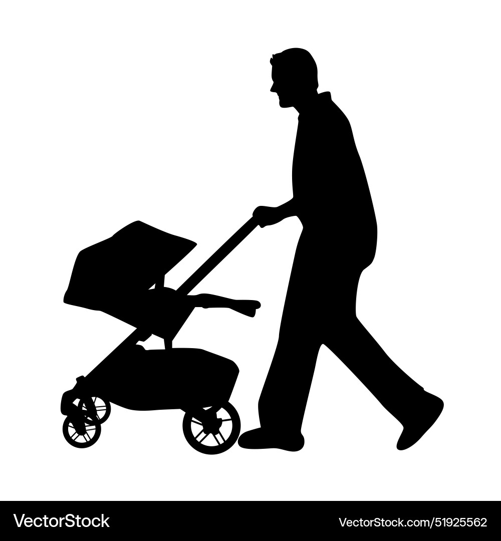 Man walking with babies in stroller silhouette Vector Image