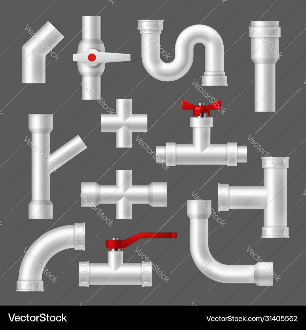 Plastic pipes and tubes pipeline fittings Vector Image