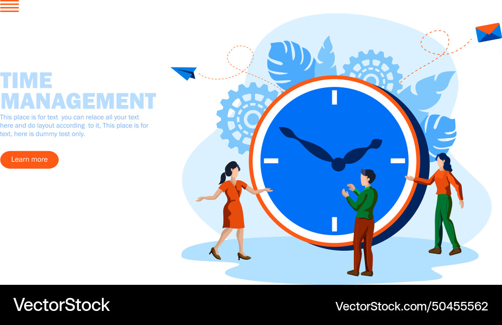 Team discussing time management around the clock Vector Image