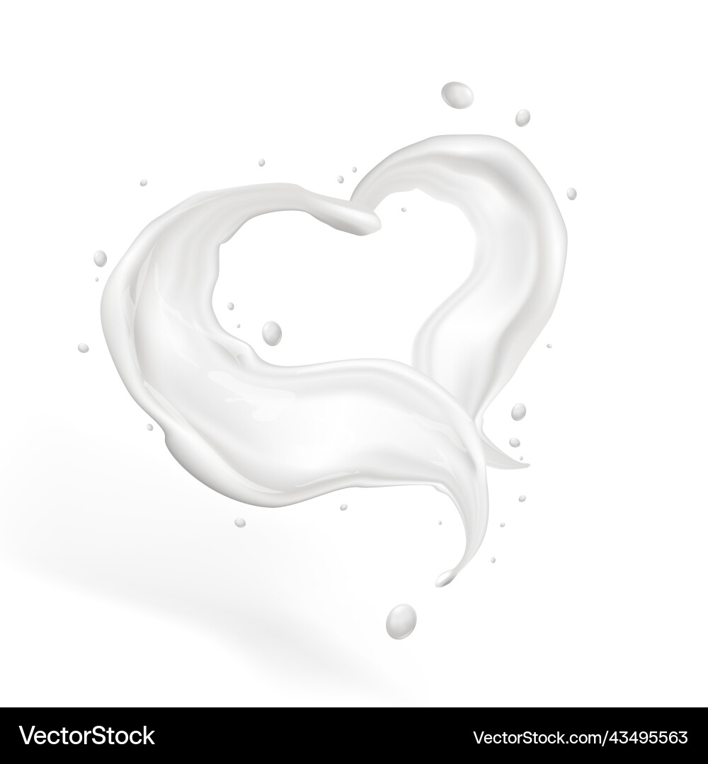 3d realistic milk splash with heart shape Vector Image