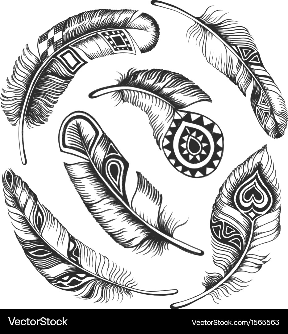 Black feather circle ornament Royalty Free Vector Image