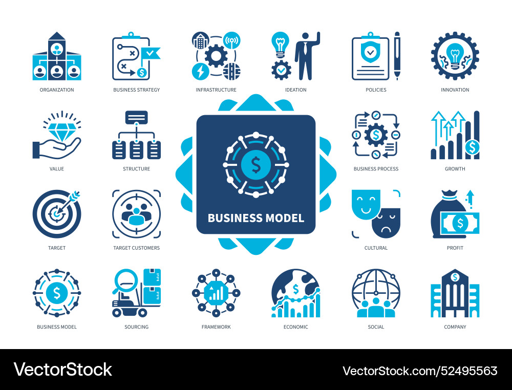 Business Model Icon Set - Strategy & Growth Vector Image