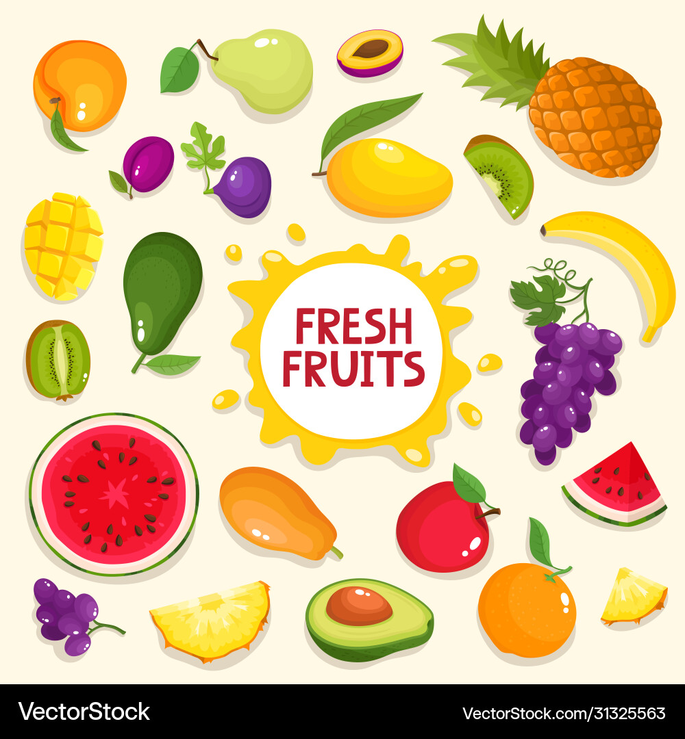 Colorful cartoon fresh fruit poster isolated Vector Image
