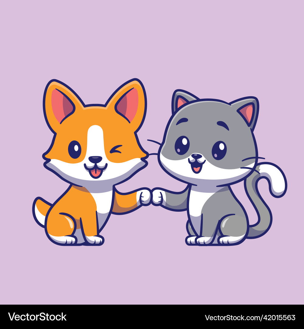 Cute Cat & Corgi Cartoon Duo – Royalty-Free Vector | VectorStock
