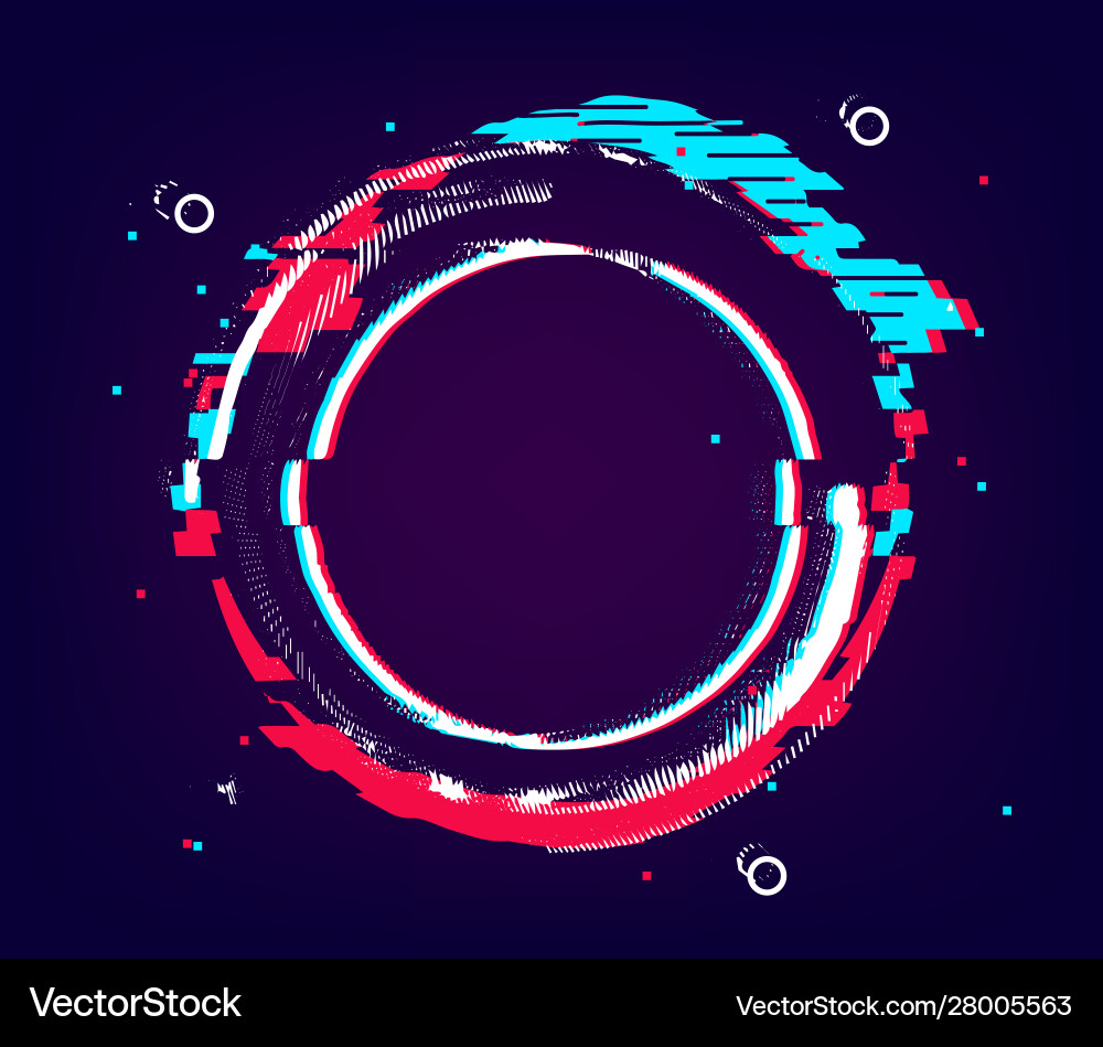 Glitch circle banner distorted round shape Vector Image