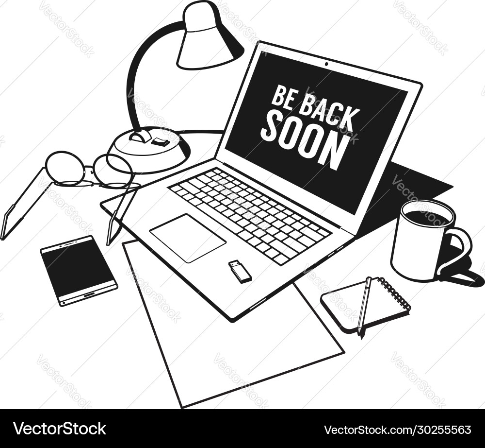 Laptop and stuff at workplace freelancer Vector Image