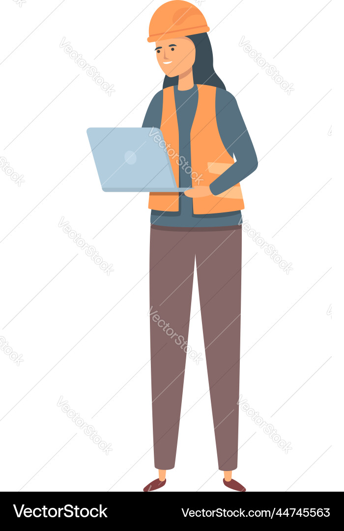 Laptop engineer icon cartoon helmet female Vector Image