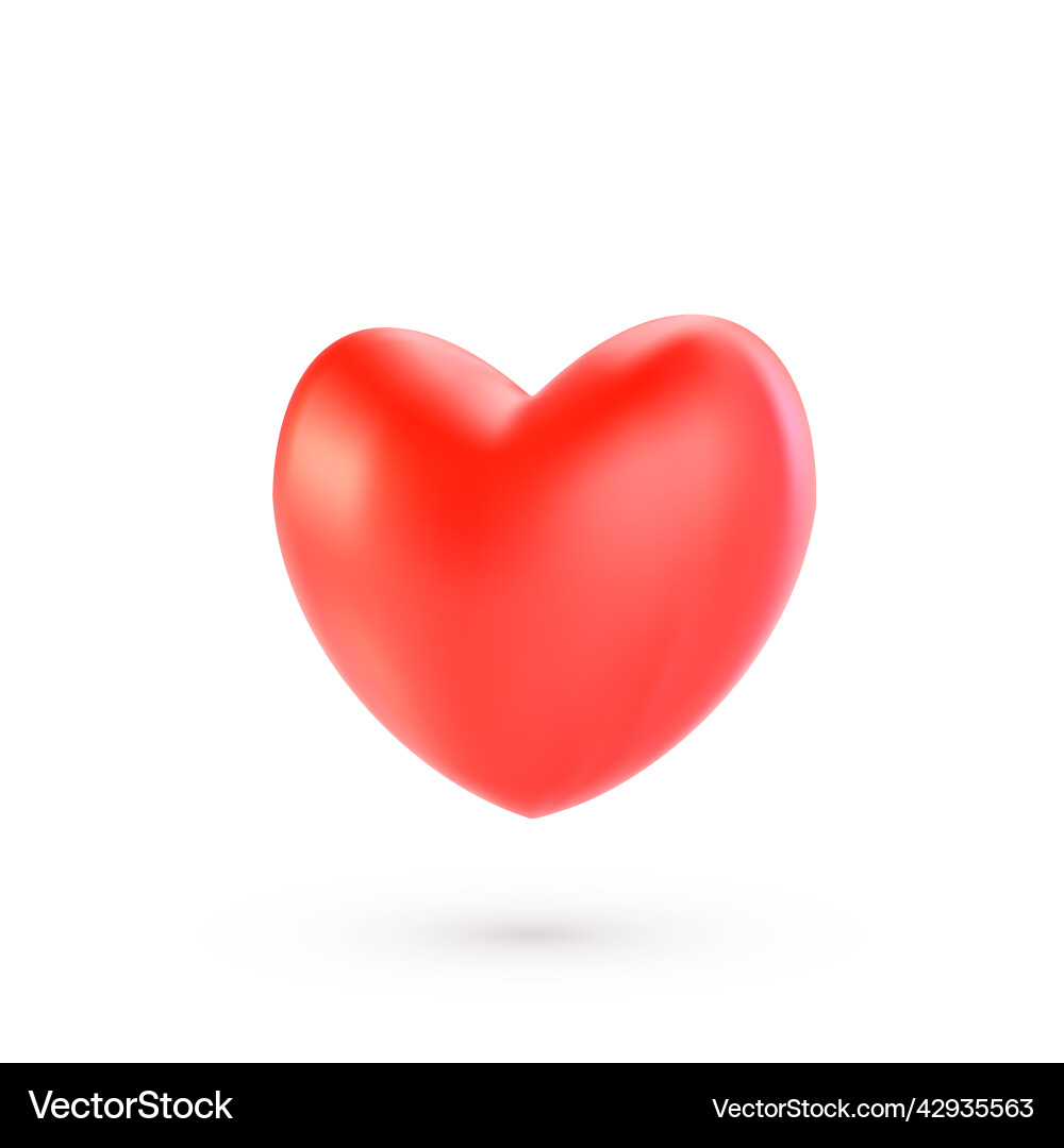 Realistic red heart with shadow isolated on white Vector Image