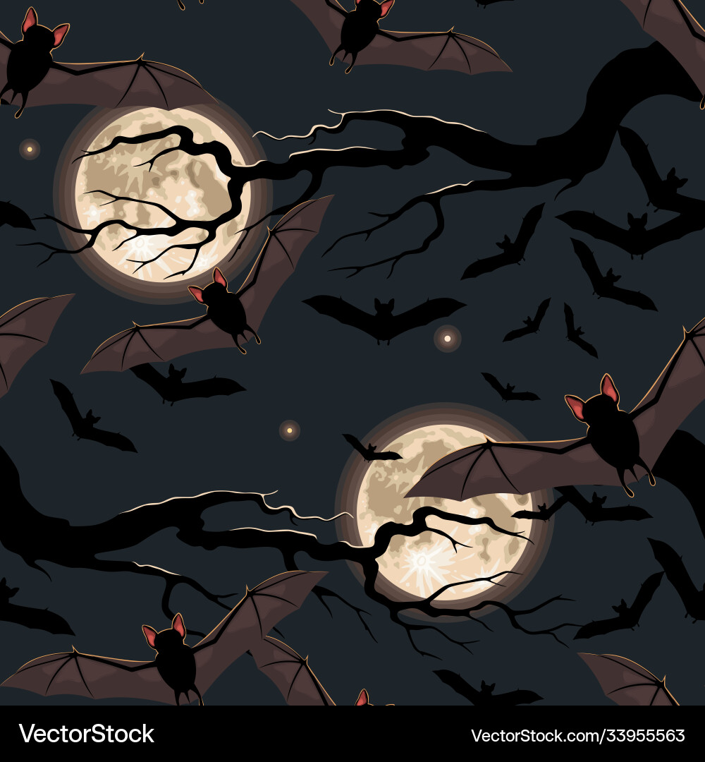 Seamless halloween pattern with flying bat Vector Image