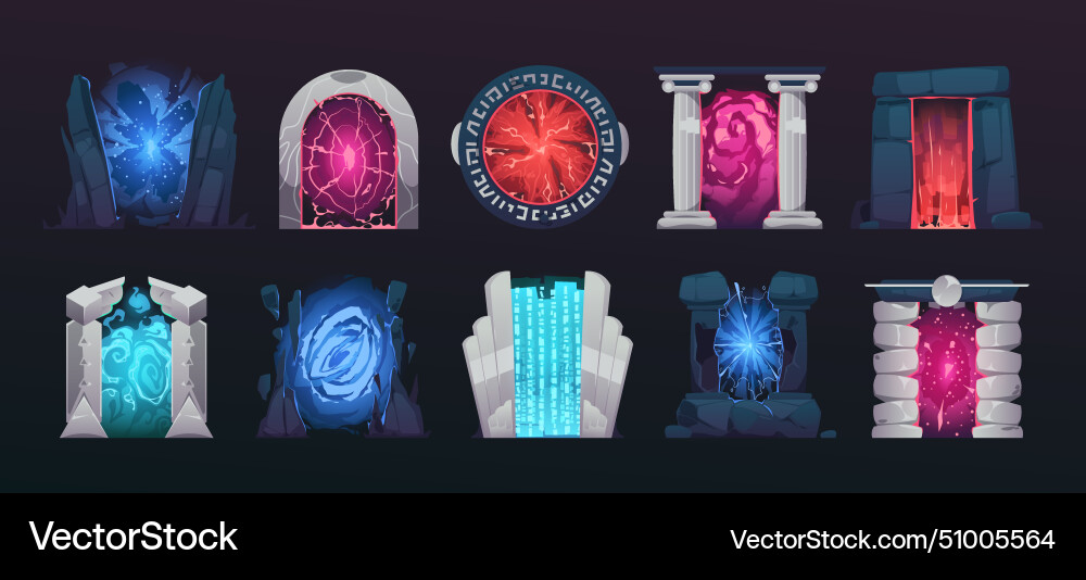 Cartoon game portal magic vortex tunnel archway Vector Image