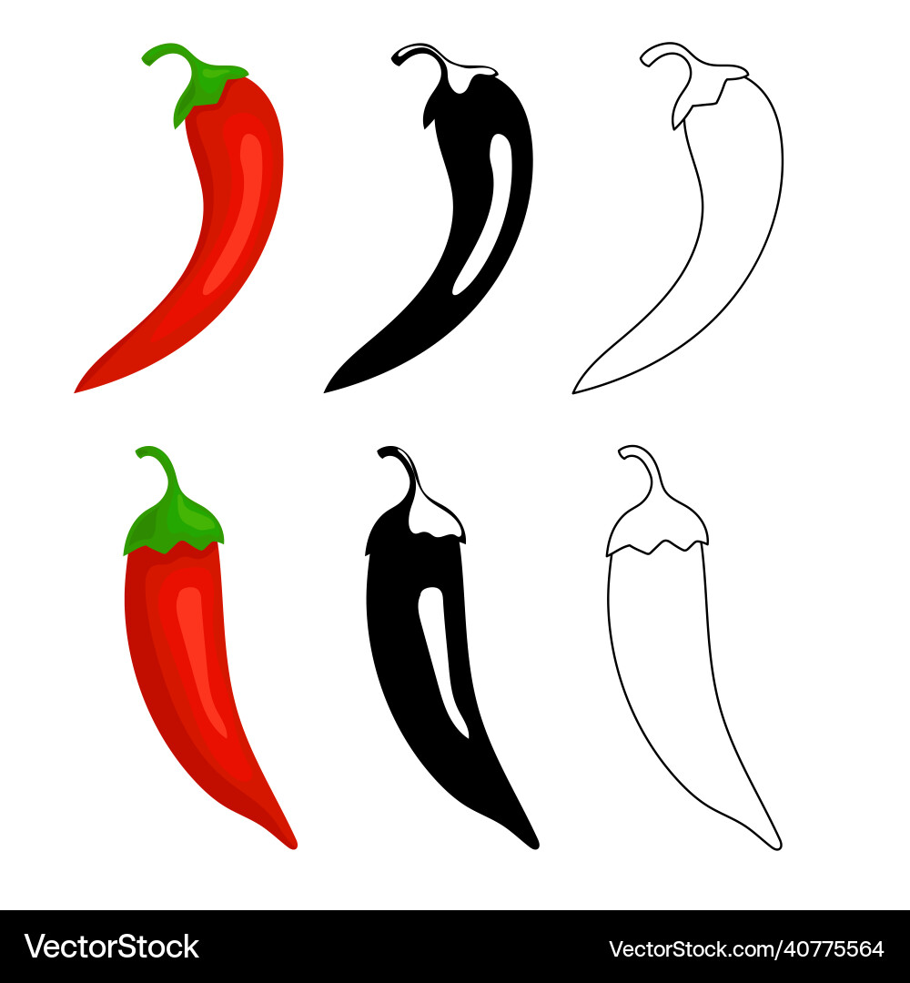 Closeup chilly peppers icons red hot chilli Vector Image