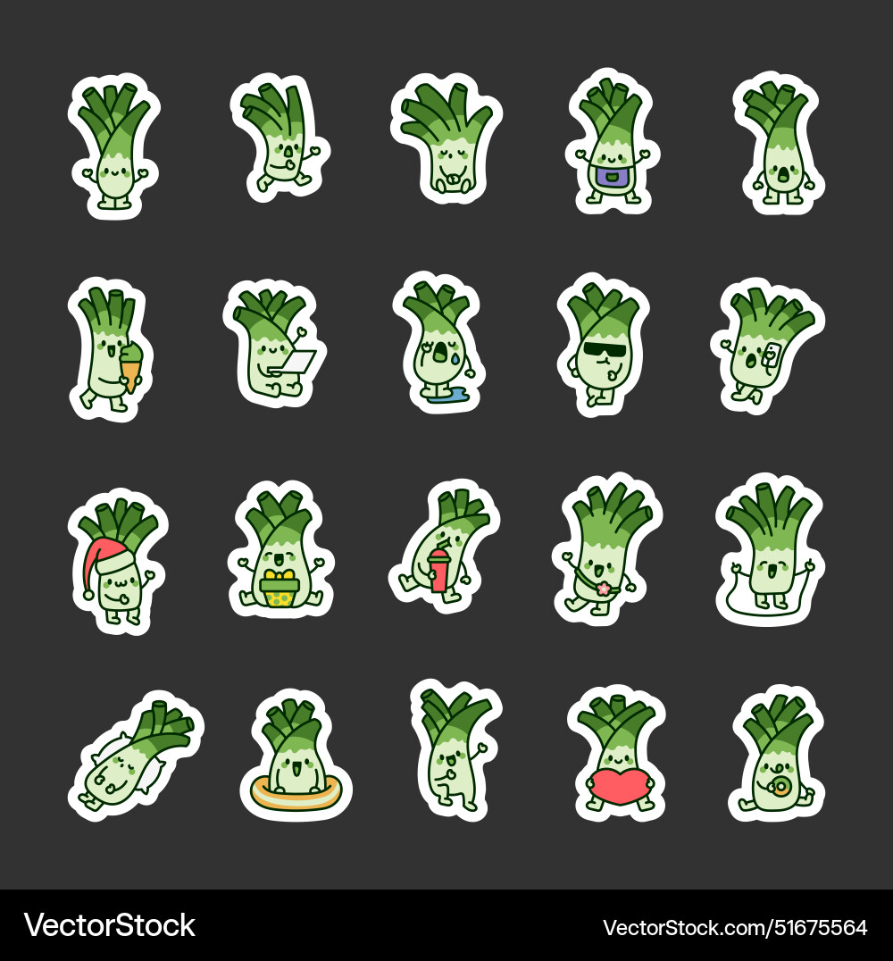 Cute leek character sticker bookmark healthy Vector Image