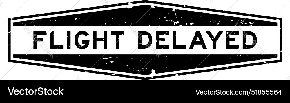 Grunge black flight delayed word hexagon rubber Vector Image