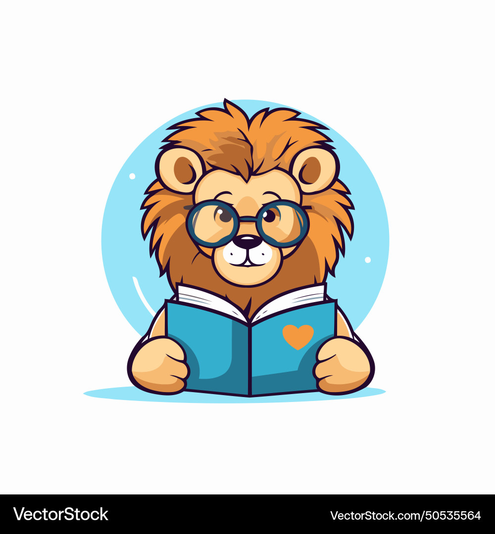 Lion reading book cute cartoon character Vector Image