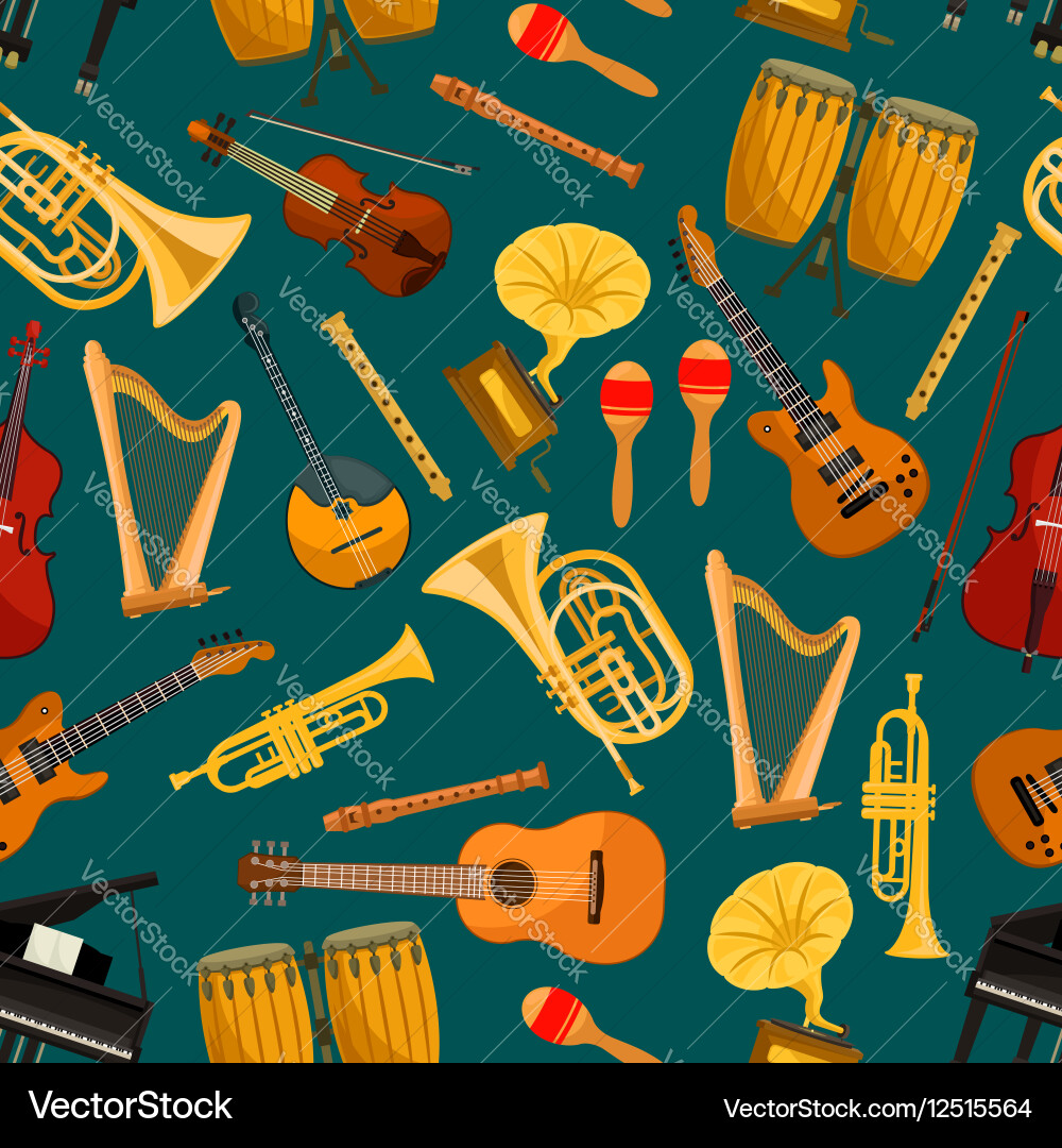Music pattern of musical instruments flat icons Vector Image
