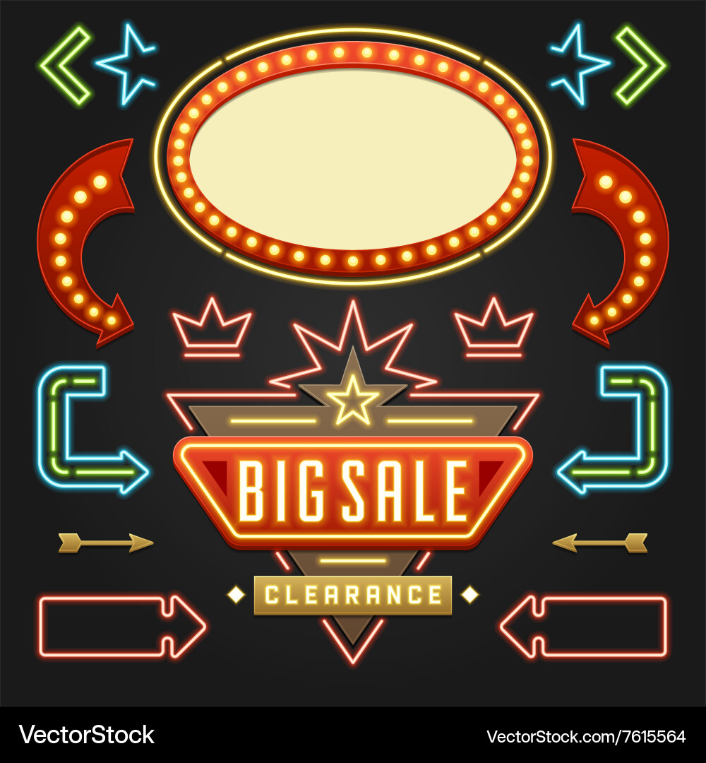 Retro showtime signs design elements set bright Vector Image