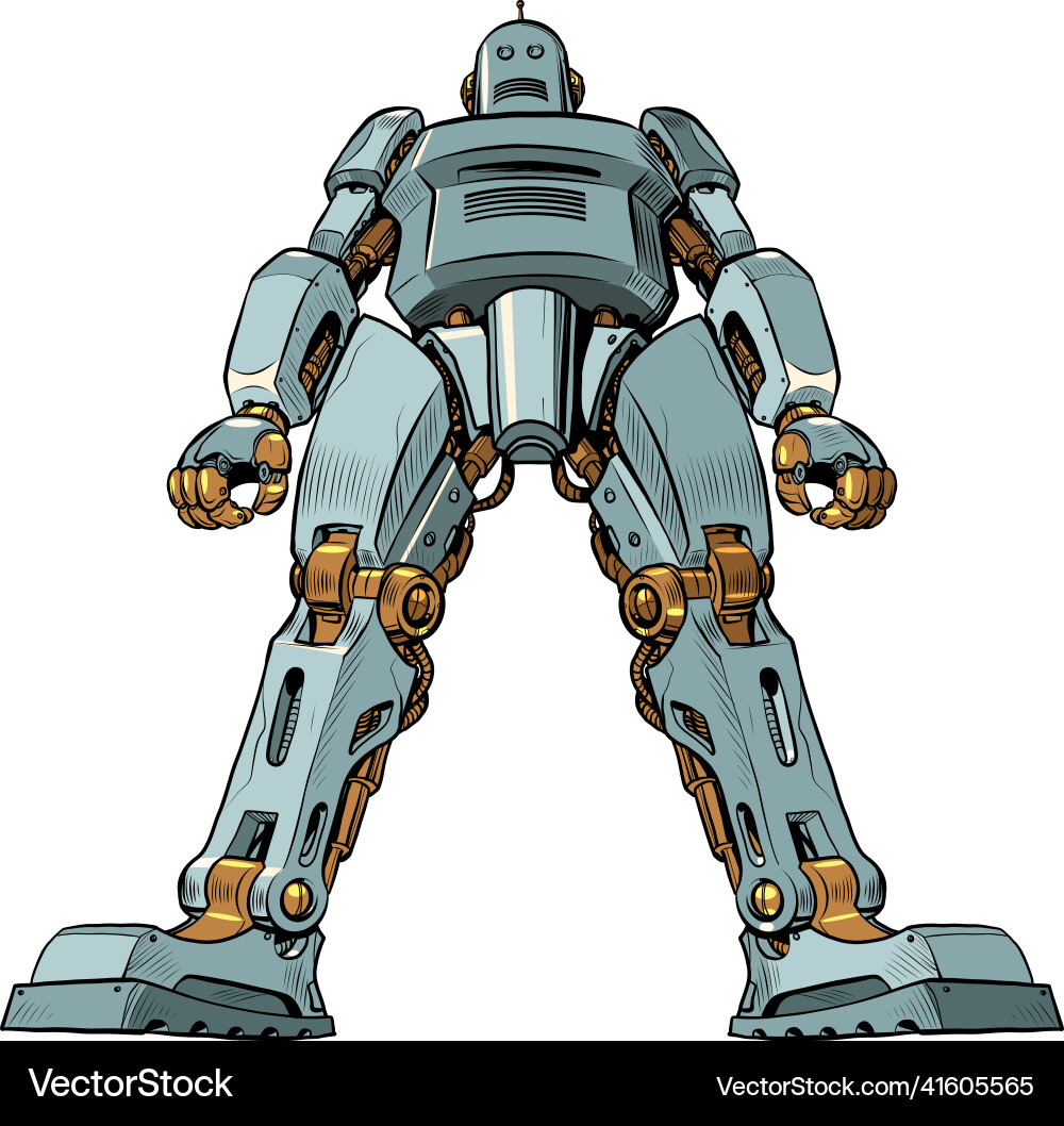 A giant robot stands in majestic pose bottom up Vector Image