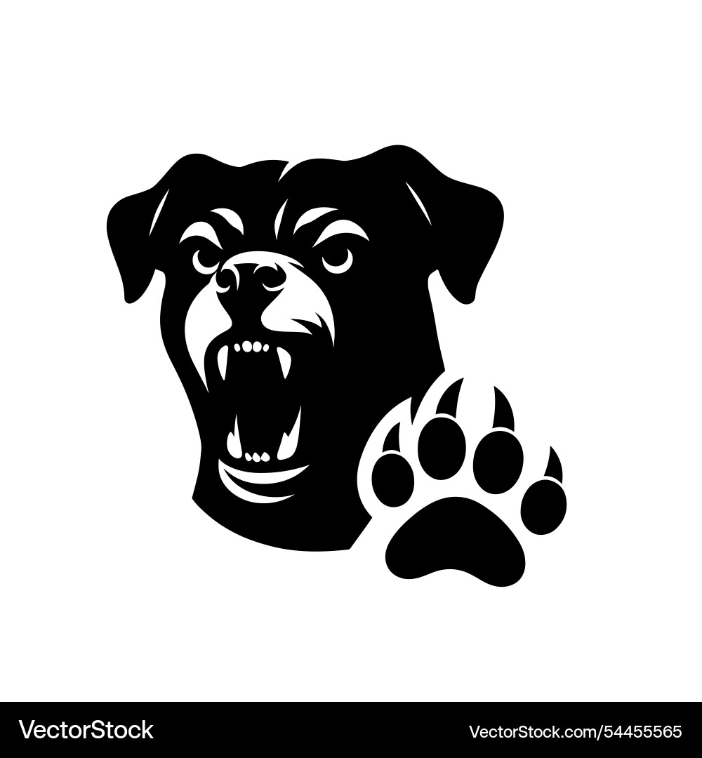Aggressive dog head with paw print Royalty Free Vector Image