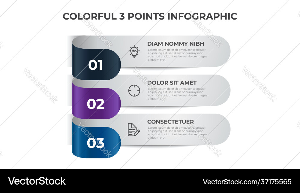 Colorful 3 points steps list layout diagram Vector Image
