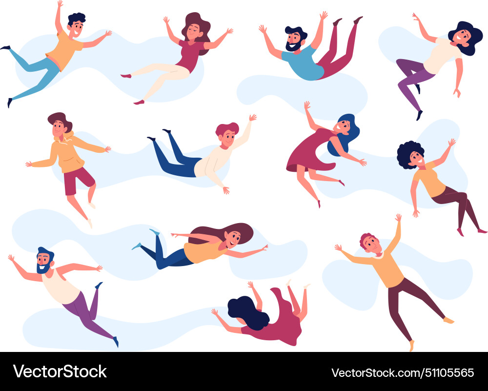 Flying characters happy dreaming people falling Vector Image