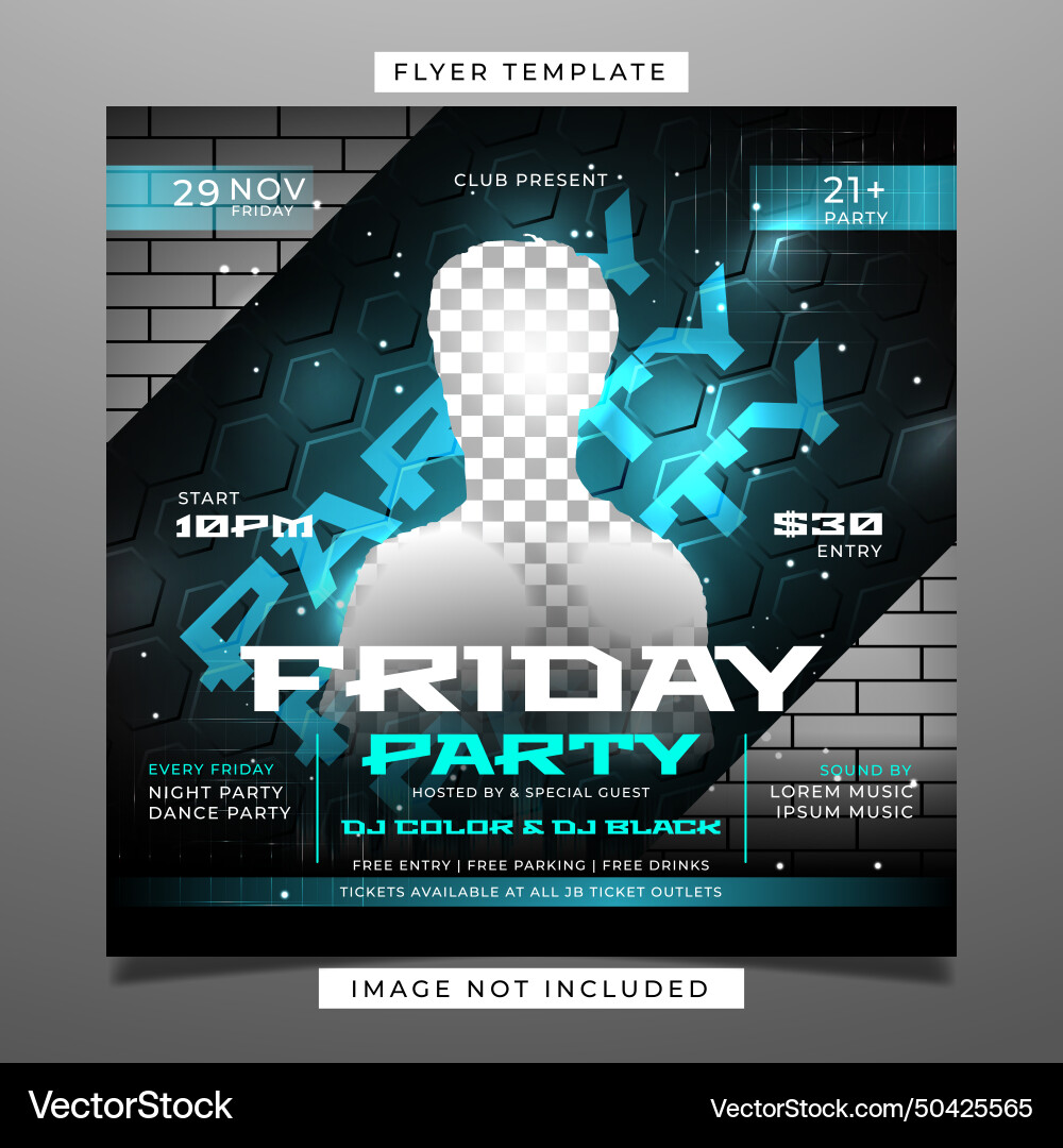 Friday night party flyer template Royalty Free Vector Image