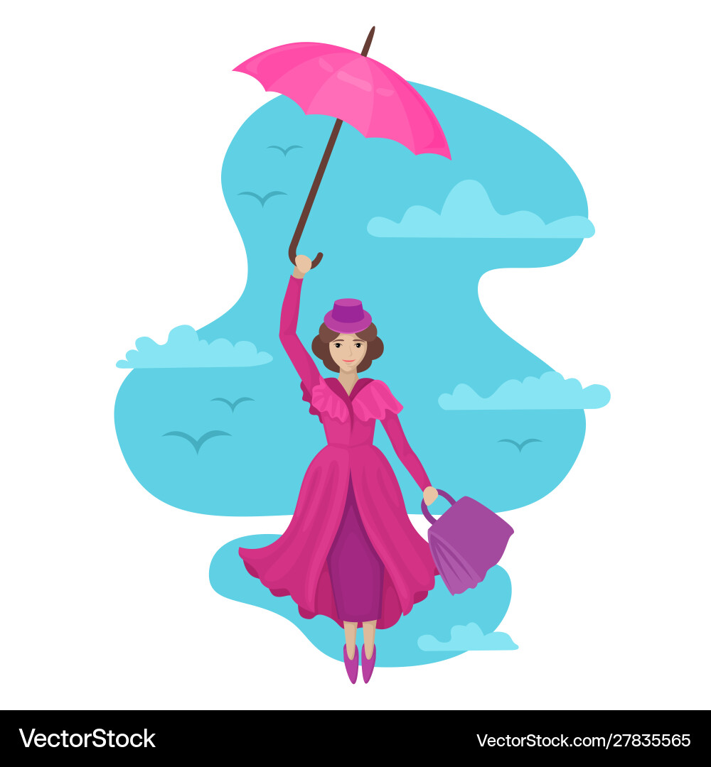 Girl Flying with Umbrella Royalty Free Vector Image