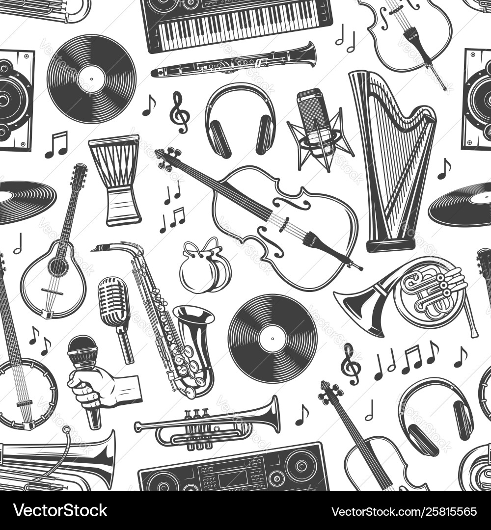 Music seamless pattern musical band instruments Vector Image