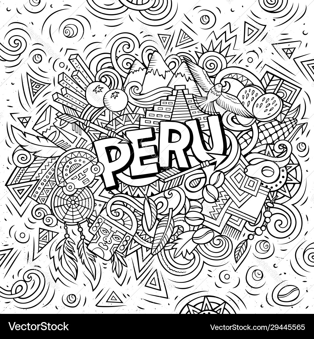 Peru hand drawn cartoon doodles Royalty Free Vector Image