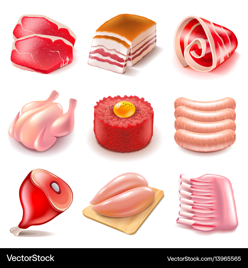 Raw meat icons set Royalty Free Vector Image - VectorStock