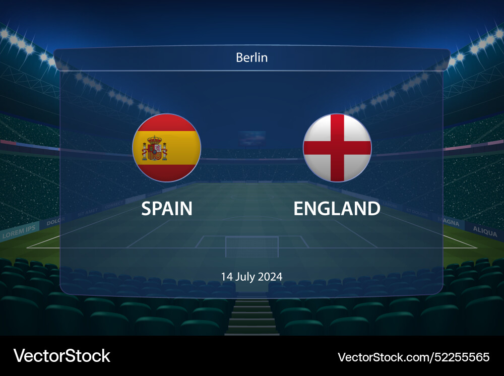 Spain vs england soccer scoreboard broadcast Vector Image