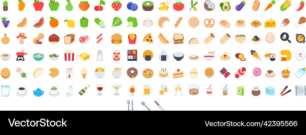 All food emoticons in one big set Royalty Free Vector Image