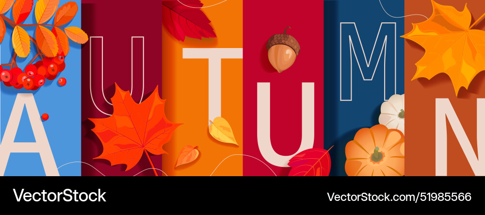 Autumn horizontal banner with fall symbols Vector Image