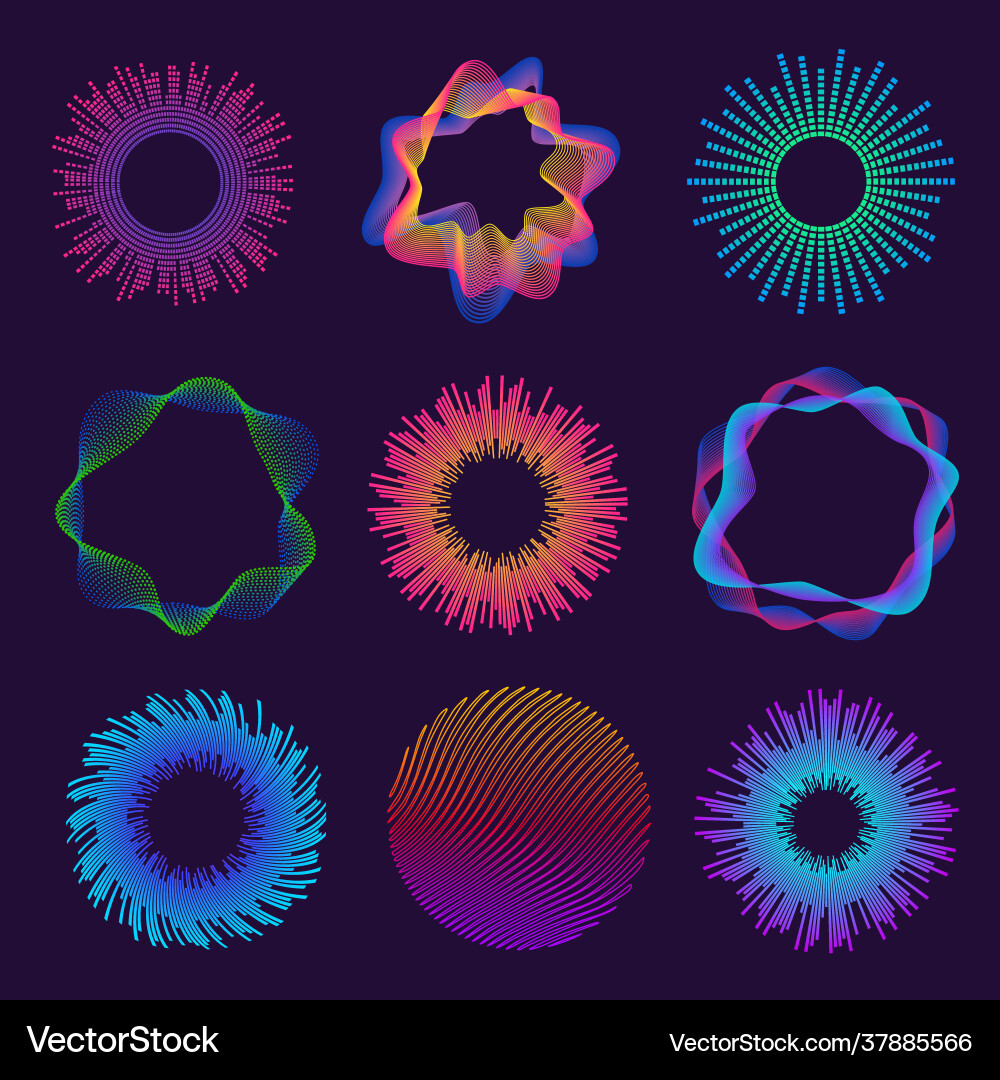 Circle audio waves neon round music soundwave Vector Image