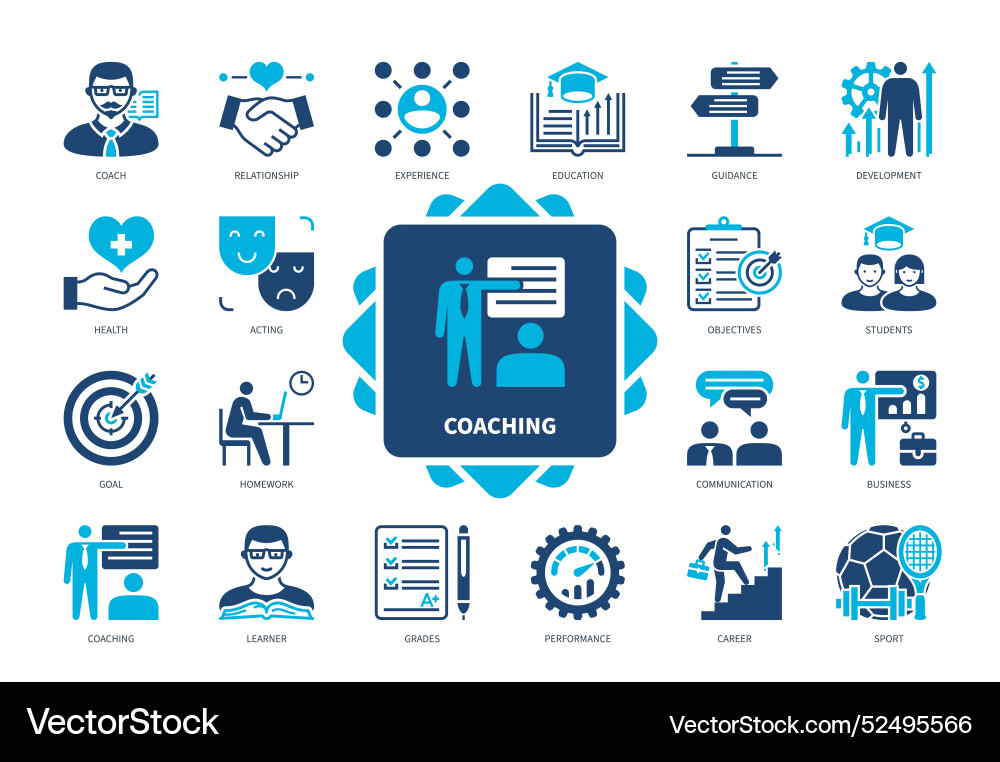 Coaching solid icon set Royalty Free Vector Image