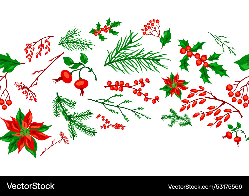 Pattern with winter plants merry christmas Vector Image