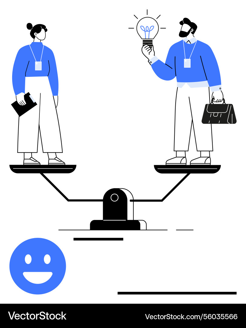 People balancing on scale sharing ideas Royalty Free Vector