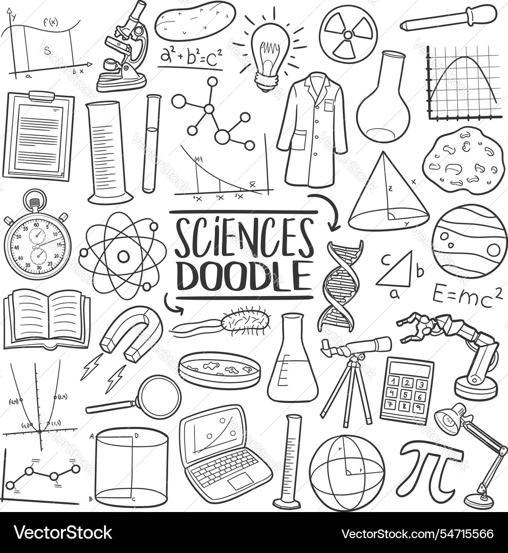 Sciences doodle icons line art Royalty Free Vector Image