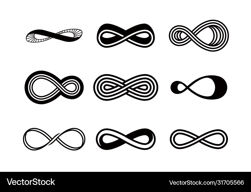 Set infinity symbols black contours Royalty Free Vector
