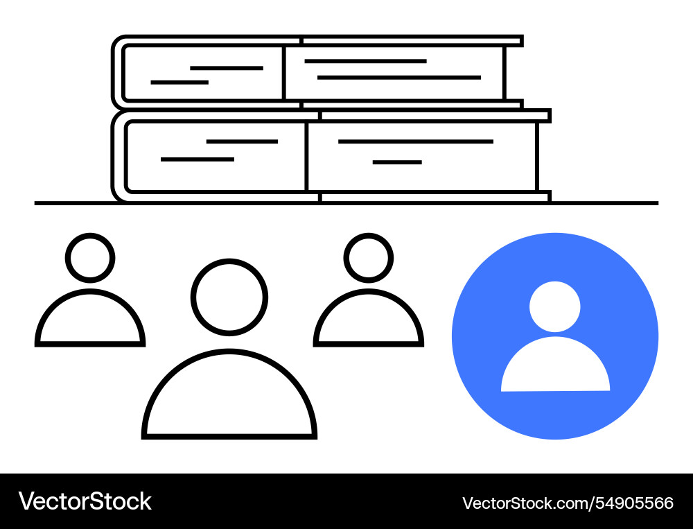 Stack of books and user avatars symbolizing group Vector Image