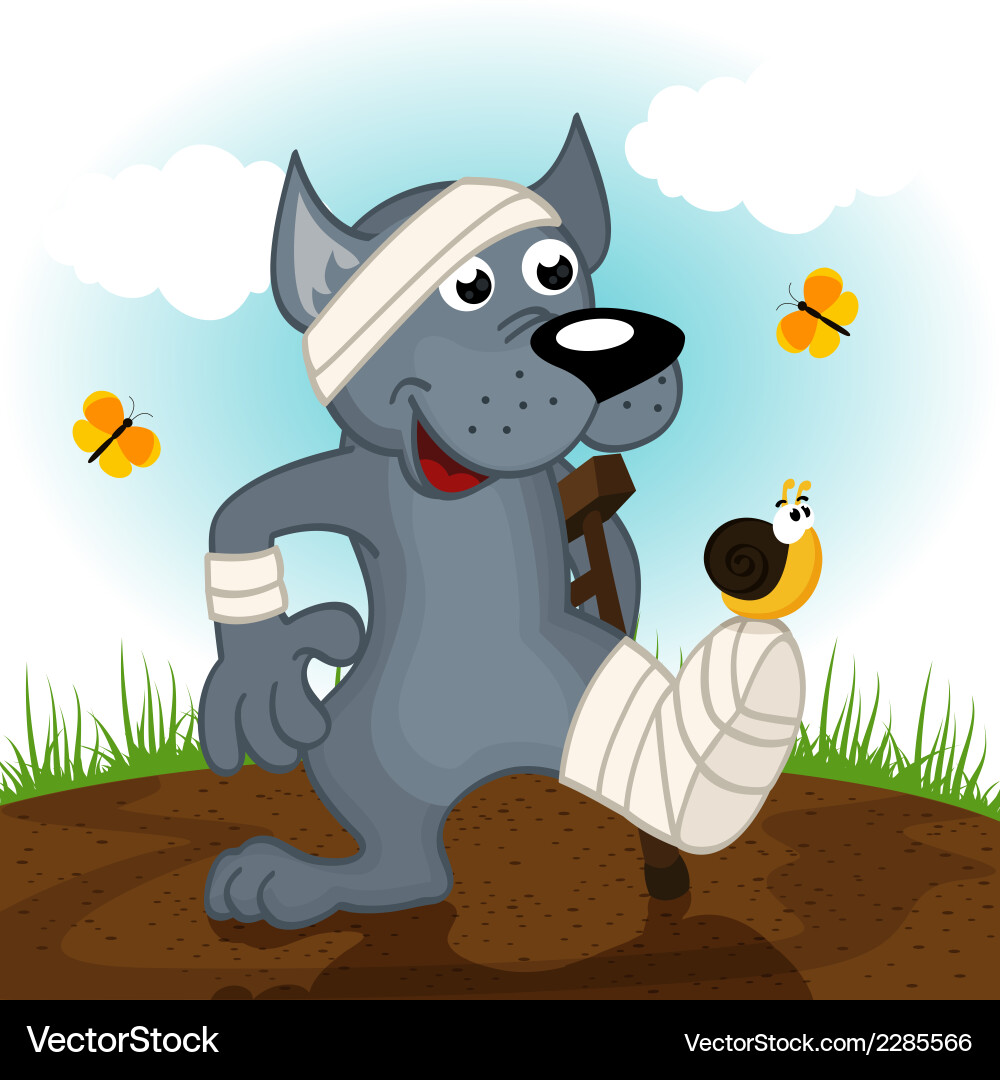 Wolf on crutches Royalty Free Vector Image - VectorStock