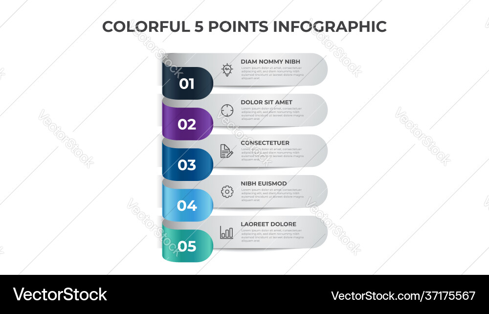 Colorful 5 points steps list layout diagram Vector Image