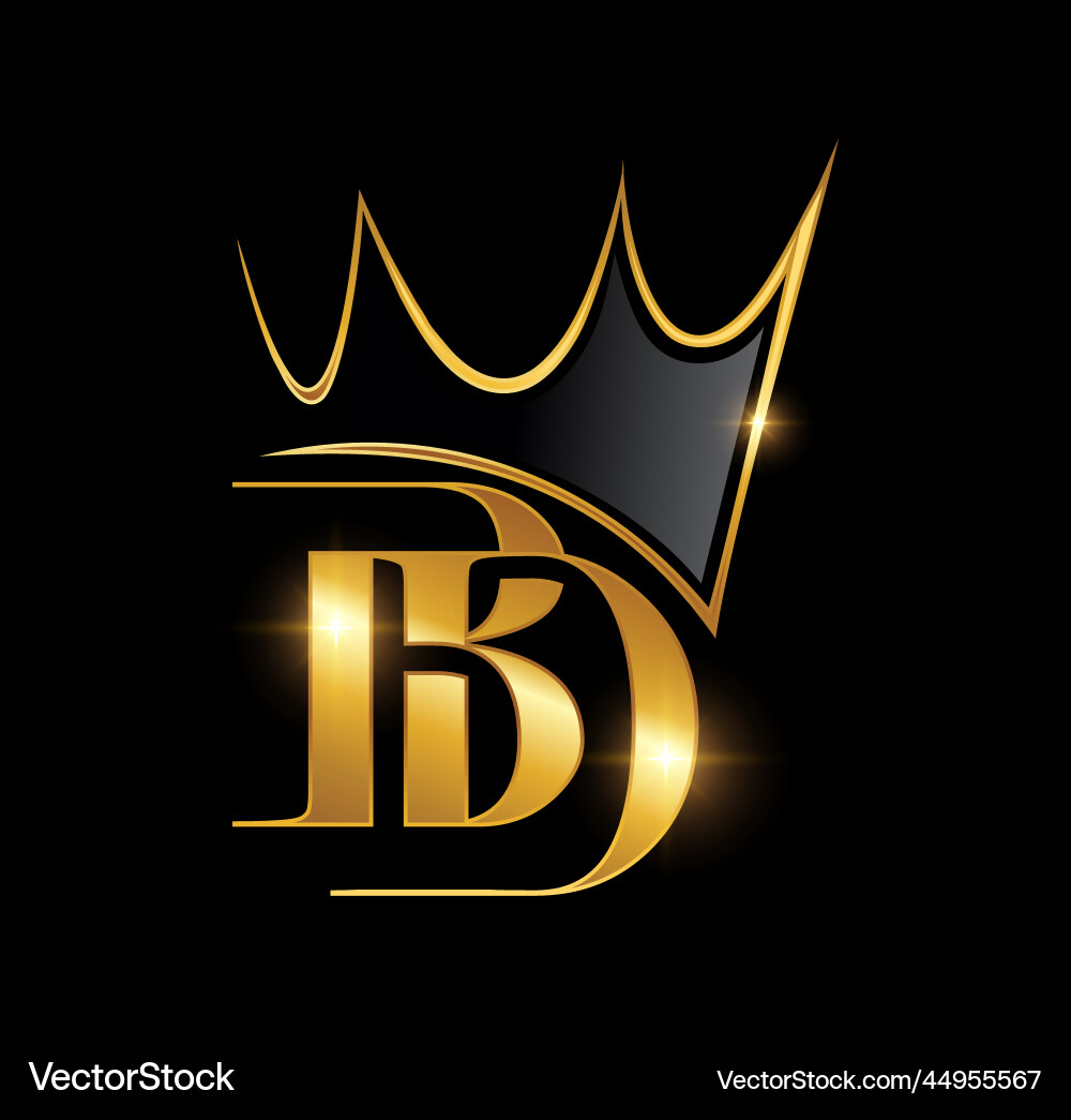 Golden crown monogram initial letters bd Vector Image